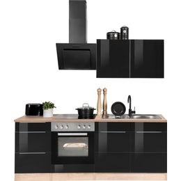 Küchenzeile KOCHSTATION, B:210cm H:200cm T:60cm, schwarz, Komplettküchen-Sets, "KS-Brindisi", Breite 210 cm, wahlweise mit E-Geräten, mit MDF-Fronten