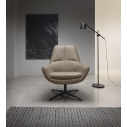 Drehsessel BETYPE, B:81cm H:92cm T:83cm, grau, 100% Echtleder, Wohnzimmer, Sessel, "Be Organic Standard Back, Loungesessel", in elegantem Design mit