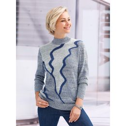 Classic Basics Damen Stehkragenpullover "Pullover", blau, Gr. 44, gemustert, mehrfarbig, 78% Polyacryl, 22% Polyester, Pullover