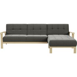 Sit & More Ecksofa SIT & MORE, B:264cm H:88cm T:183cm, braun, 95% Polyester 5% Polyamid, Wohnzimmer, Sofas, "Billund L-Form", Armlehnen aus Buchenholz in natur,