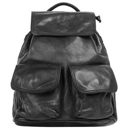 CLUTY Cityrucksack, schwarz, Leder, Rindsleder, Retro, Rucksäcke, echt Leder, Made in Italy