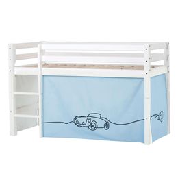 Hochbett Hoppekids, B:81cm H:105cm L:168cm, blau, Kinderbett: 100% Massivholz: Nordische Kiefer, Vorhang: 100% Baumwolle, Jugendzimmer, Hochbetten,