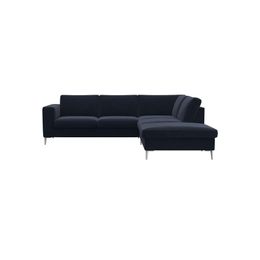 Ecksofa FLEXLUX, B:241cm H:85cm T:225cm, blau, 100% Polyester, Wohnzimmer, Sofas, "Fiore, L-Form", breite Armlehnen, Füße alufarben, B/T 241/225 cm,