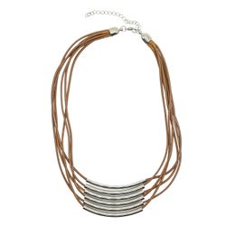 Damen Kette mit Anhänger "Elena", braun, Basic, Collezione Alessandro, Baumwolle, Halsketten, 6-reihige Kette aus feinen Bändern