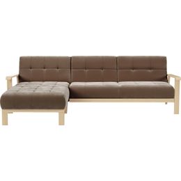 Sit & More Ecksofa SIT & MORE, B:264cm H:88cm T:183cm, braun, 100% Polyester, Wohnzimmer, Sofas, "Billund L-Form", Armlehnen aus Buchenholz in natur,