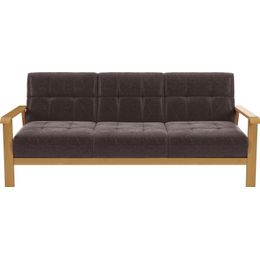 Sit & More 3-Sitzer SIT & MORE, B:199cm H:88cm T:106cm, braun, 100% Polyester, Sofas, "Billund", Armlehnen aus eichefarbigem Buchenholz, verschiedene Bezüge und