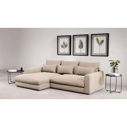 Ecksofa Home Affaire, B:271cm H:89cm T:171cm, beige, 88% Polyester, 12% Polyacryl, Wohnzimmer, Sofas, "Darwin, viele Kissen, extra tiefe Sitzfläche,