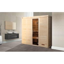 Weka Sauna "Design-Sauna KEMI 5", ohne Ofen, ohne Steuerung, (ohne Ofen), beige, Saunen, Blockbohlen, moderne Ganzglastür