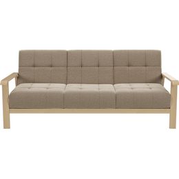 Sit & More 3-Sitzer SIT & MORE, B:199cm H:88cm T:106cm, beige, 95% Polyester 5% Polyamid, Sofas, "Billund", Armlehnen aus Buchenholz in natur, verschiedene