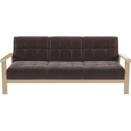 Sit & More 3-Sitzer SIT & MORE, B:199cm H:88cm T:106cm, braun, 100% Polyester, Sofas, "Billund", Armlehnen aus Buchenholz in natur, verschiedene Bezüge und