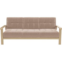 Sit & More 3-Sitzer SIT & MORE, B:199cm H:88cm T:106cm, beige, 100% Polyester, Sofas, "Billund", Armlehnen aus Buchenholz in natur, verschiedene Bez&uuml;ge und