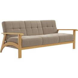 Sit & More 3-Sitzer SIT & MORE, B:199cm H:88cm T:106cm, beige, 95% Polyester 5% Polyamid, Sofas, "Billund", Armlehnen aus eichefarbigem Buchenholz, verschiedene