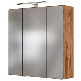 Spiegelschrank Welltime, B:60cm H:64cm T:20cm, braun, Badezimmer, Schränke, "Catania", Inklusive LED-Beleuchtung