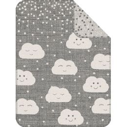 Kinderdecke s.Oliver, B:75cm L:100cm, grau, Baumwolle, Kunstfaser, Wohndecken, "Clouds", mit Wolken und Sternen, Kuscheldecke