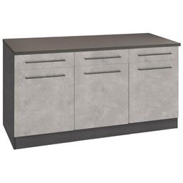 Unterschrank KOCHSTATION, B:150cm H:85cm T:60cm, grau, Küche, Schränke, "KS-Tulsa", 150 cm breit, 3 Schubkästen, 3 Türen, auch als Sideboard