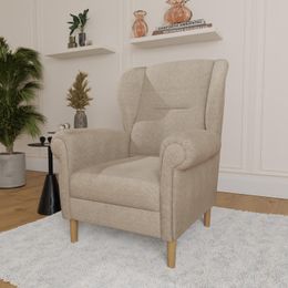 Ohrensessel Home Affaire, B:80cm H:98cm T:82cm, beige, 92% Polyester, 8% Nylon, Sessel, "OSTIANO B/T/H: 80/82/98 cm, Sessel", Einzelstück, dicke