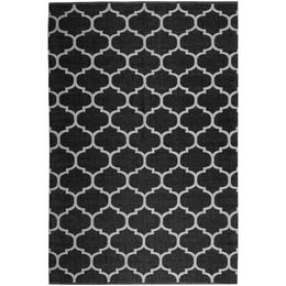 Beliani Outdoor Teppich Schwarz Weiß PVC 160 x 230 cm Kurzflor Marokkanisches Muster Handgewebt Rechteckig