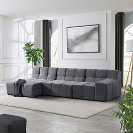 Home Deluxe - Modulares Sofa orlena - xl - Links Anthrazit Ecksofa, Samtstoff, Samtsofa, Modulsofa