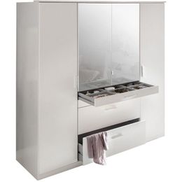 Tendances Kleiderschrank mit 4 Türen, davon 1 Spiegel, 4 Schubladen - L180 cm