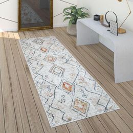 Paco Home Teppich Wohnzimmer Kurzflor Ethno Boho 3D Muster Mit Rauten Modern Creme Bunt 80x150 cm