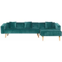 Beliani Ecksofa Grün Samtstoff L-Förmig Linksseitig Schlaffunktion Modern Wohnzimmer