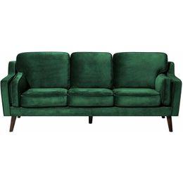 Beliani Sofa Grün Samtstoff 3-Sitzer Retro Minimalistisch Wohnzimmer