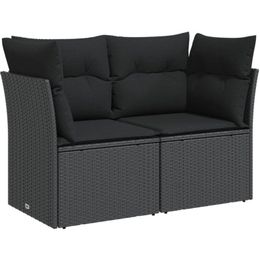 Gartensofa mit Kissen 2-Sitzer Schwarz Poly Rattan vidaXL