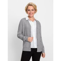WITT Damen Strickjacke mit Zierperlen, steingrau, Gr&ouml;&szlig;e 40