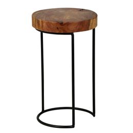 KADIMA DESIGN Beistelltisch INDI Massivholz: Baumstamm-Tischplatte, Metallgestell, Landhausstil, handgefertigt
