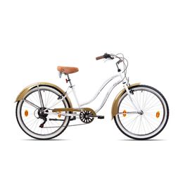 Chrisson Aloha Beachcruiser 26 Zoll Damen Herren 155 - 170 cm Fahrrad 6 Gang weiß/gold 41 cm