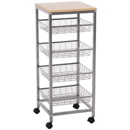 HOMCOM Küchenrollwagen silber, natur 36,5 x 36,5 x 89 cm (LxBxH)