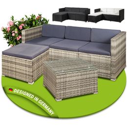 Juskys Polyrattan Lounge Punta Cana M grau-meliert, 3-4 Personen – Sofa, Tisch & Hocker