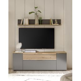 HBZ-MEBLE Lowboard HBZ "BZ 5110 TV bis zu 70 Zoll geeignet, BxHxT 177x175x37 cm" Sideboards Gr. B/H/T: 177cm x 175cm x 37cm,, grau (artisan eiche/grau abs. artisan mit grauen streifen) Mit 2 Türen, 1 Klappe, Schubkasten, Einlegeböden verstellbar