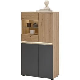 HBZ-MEBLE Highboard HBZ "Lille mit LED-Beleuchtung, Wohnzimmerschrank BxHxT 75x140x38 cm" Sideboards Gr. B/H/T: 75 cm x 140 cm x 38 cm, schwarz (artisan eiche, anthrazit) Mit 3 Türen, 4 Einlegeböden und 1 Glasboden, BxHxT 75x140x38 cm