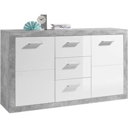 HBZ-MEBLE Sideboard HBZ "Stone weiß Hochglanz, Wohnzimmerschrank BxHxT 147x89x37 cm" Sideboards Gr. B/H/T: 147 cm x 89 cm x 37 cm, 3 St., grau (beton, weiß) Mit 2 Türen, 3 geräumigen Schubkästen, Einlegeböden verstellbar