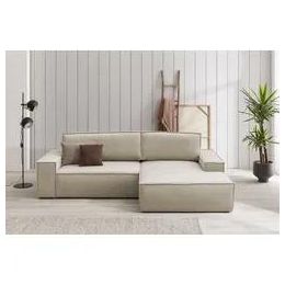 Ecksofa Home Affaire "SHERWOOD Schlafsofa 267 cm, L-Form" Sofas Gr. B/H/T: 267 cm x 85 cm x 167 cm, Samtvelours, Recamiere rechts, beige (cream) Schlaffunktion mit Bettkasten (210x136 cm), Cord, Vintage, Samtvelours