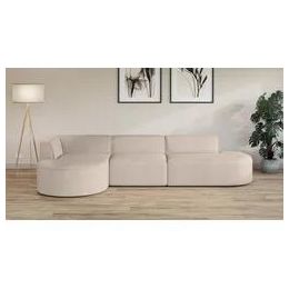 Ecksofa Andas "Ecksofa EIVIND mit Ottomane rechts/links, Maße: B/H/T 343/159/72 cm" Sofas Gr. B/H/T: 343cm x 72cm x 159cm, Feincord, Ottomane links, beige (hellbeige) L-Form mit Wellenunterfederung, auch in Feincord und Bouclé