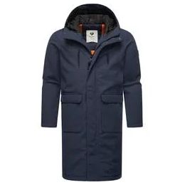 Wintermantel Ragwear "Mr Them Long" Gr. M (50), blau (navy) Herren Mäntel Lange Winterjacke mit Kapuze