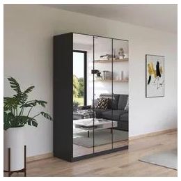 Drehtürenschrank Rauch "Reflect" Schränke Gr. B/H/T: 136cm x 210cm x 54cm, 3 St., grau (graumetallic) mit Spiegelfront, inkl. praktischer Inneneinteilung und Stoffboxen-Set