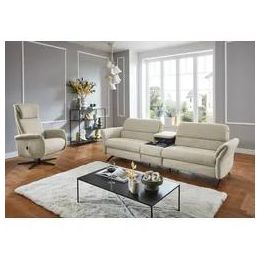 3-Sitzer Places of Style "Bellaria, inklusive 2x Relaxfunktion motorisch mit Herz-Waage-Beschlag" Sofas Gr. B/H/T: 239 cm x 84 cm x 92 cm, Flachgewebe, mit Relaxfunktion beidseitig, beige (sand) Zwischenelement mit Tisch, Steckdose & USB-Ladestation