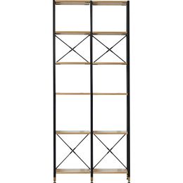 Mehrzweckregal Home Affaire Regale Gr. B/H/T: 87,5cm x 210cm x 30cm, 10 St., 2 schmale Regale, 12 Einlegeböden, beige (natur, schwarz) MDF mit Akazie-Dekor