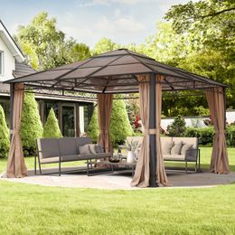 TOOLPORT 4x4 m Hardtop Gartenpavillon, inkl. 4 Seitenteile, cappuccino - (300189)