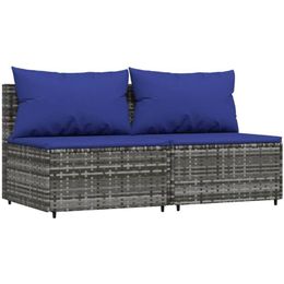 Garten-Mittelsofas mit Kissen 2 Stk. Grau Poly Rattan vidaXL