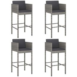 vidaXL - Barhocker 4 Stk. mit Kissen Grau Poly Rattan