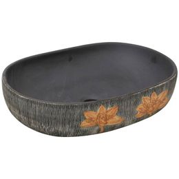 vidaXL - Aufsatzwaschbecken Grau und Schwarz Oval 59x40x14 cm Keramik