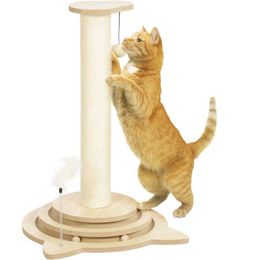 PawHut - 4-in-1 Kratzstamm, 69cm Kratzsäule, Sisal-Katzenkratzbaum mit Spielball, Kratzbaum für Katzen, Katzen Kratzmöbel, Indoor, Eiche