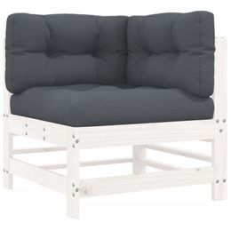 vidaXL - Ecksofa mit Kissen Weiß Massivholz Kiefer