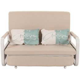 Schlafsofa HHG 525, Schlafcouch Couch Sofa, Schlaffunktion Bettkasten Liegefläche, 130x185cm Stoff/Textil beige