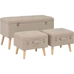 vidaXL - Hocker mit Stauraum 3 Stk. Beige Stoff