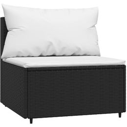 Garten-Mittelsofa mit Kissen Schwarz Poly Rattan vidaXL